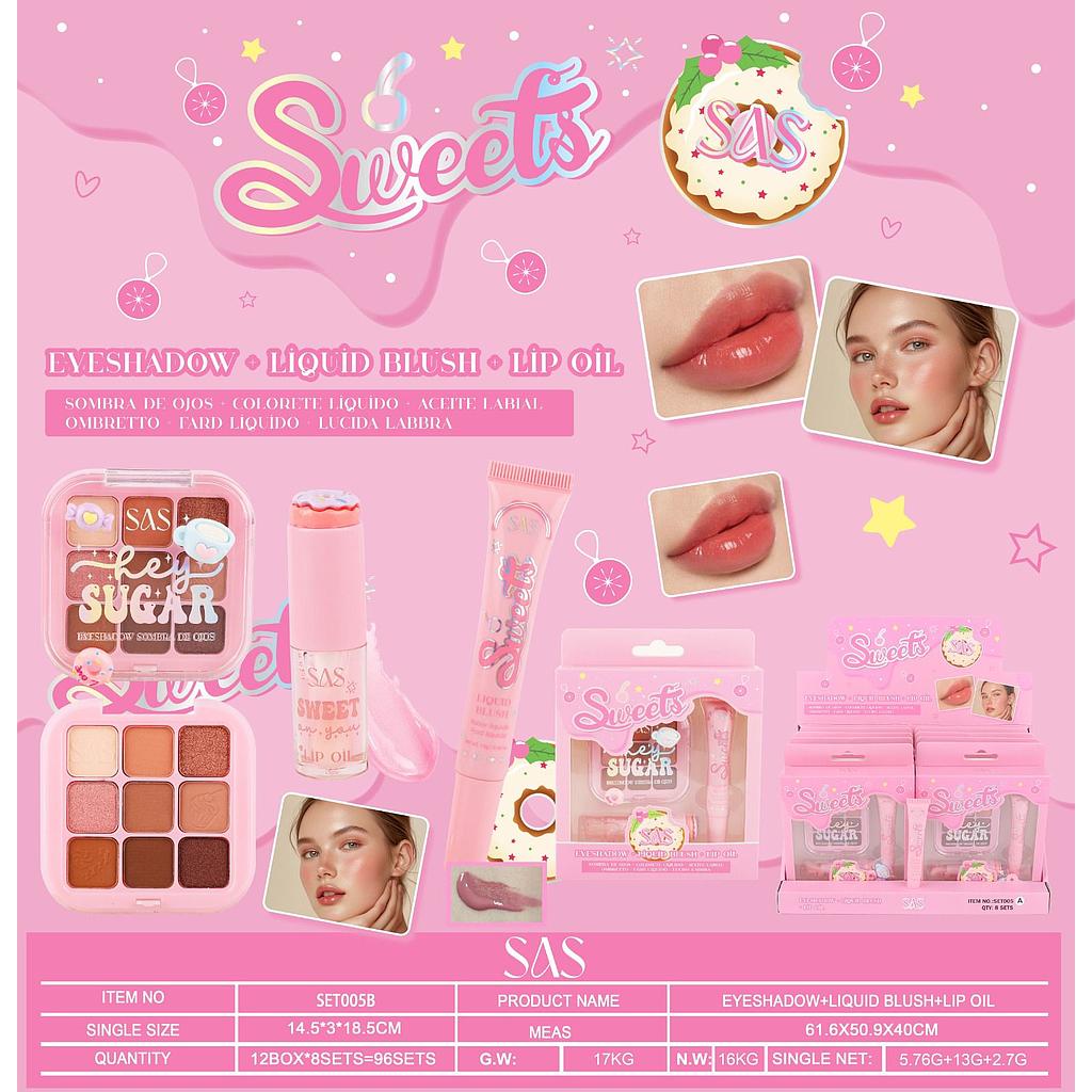 SAS - Lip Oil + Blush + Eyeshadow Set SET005b | MAKEMORE